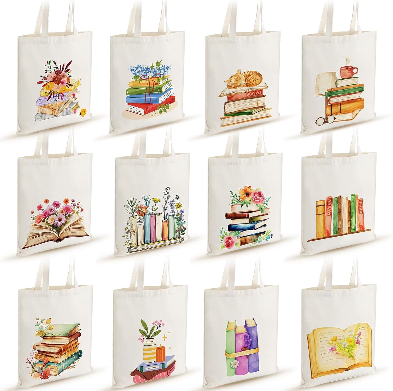 12 count Books with Canvas Tote Bags Bulk Book Lovers Tote Bag Book ...