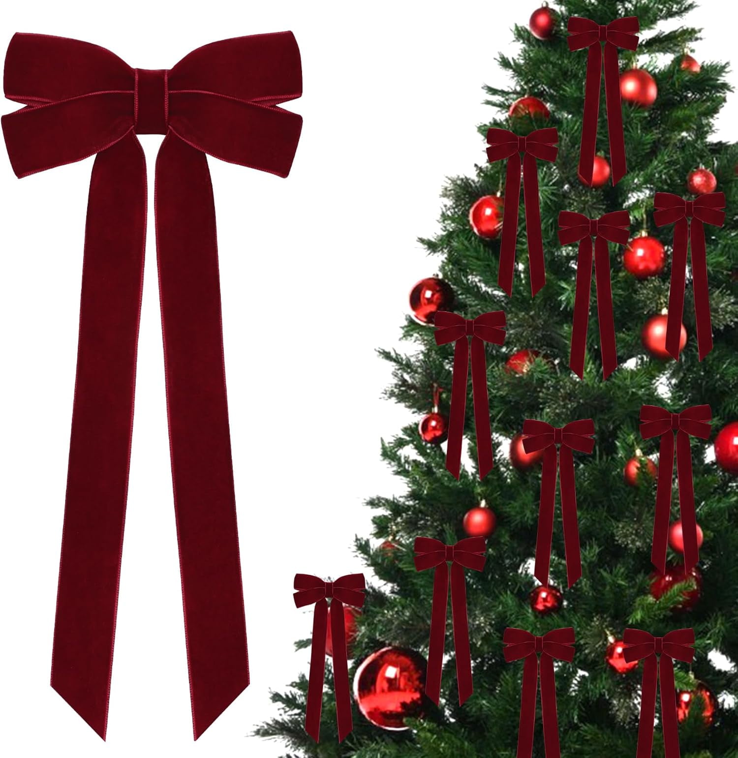 12 count Burgundy Ribbon Bows Christmas Tree Decorations,5in x 10in ...
