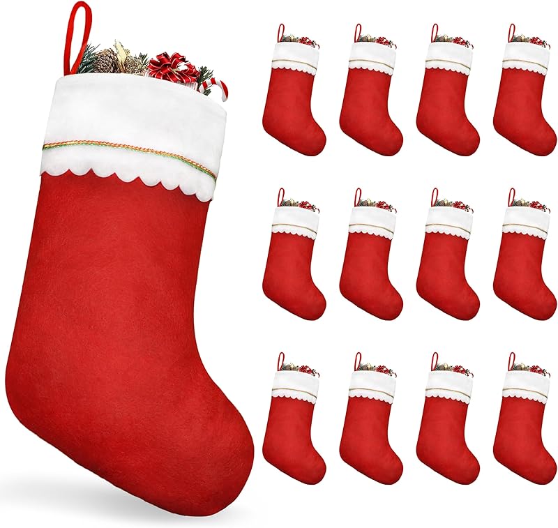 12 count Christmas Stockings, 19“ Red and White Christmas Stockings ...
