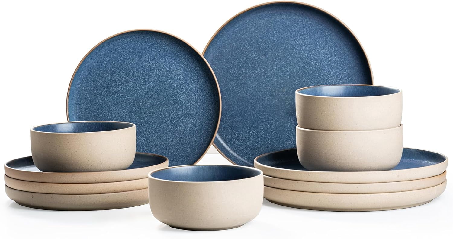 12 count Dinnerware Sets,Plates and Bowls Sets, Reactive Dishes Set for ...