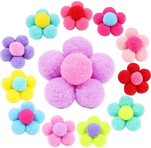 12 count Flower Pom Poms Ponytail Holders with Balls - Hair Accessories ...