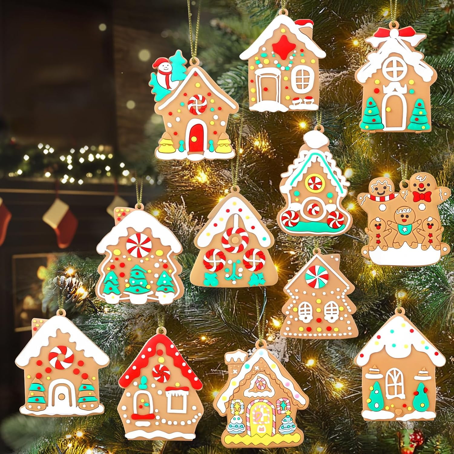 12 count Gingerbread House Ornaments for Christmas Tree Decorations ...