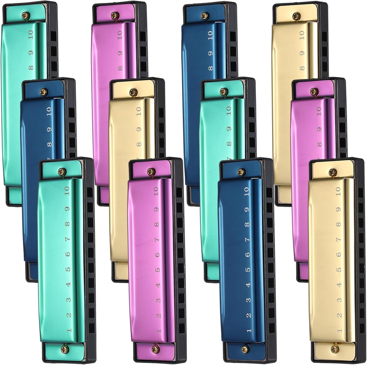 12 count Harmonica Set 10 Hole 10 Hole 10 Titanium Color Harmonica with ...
