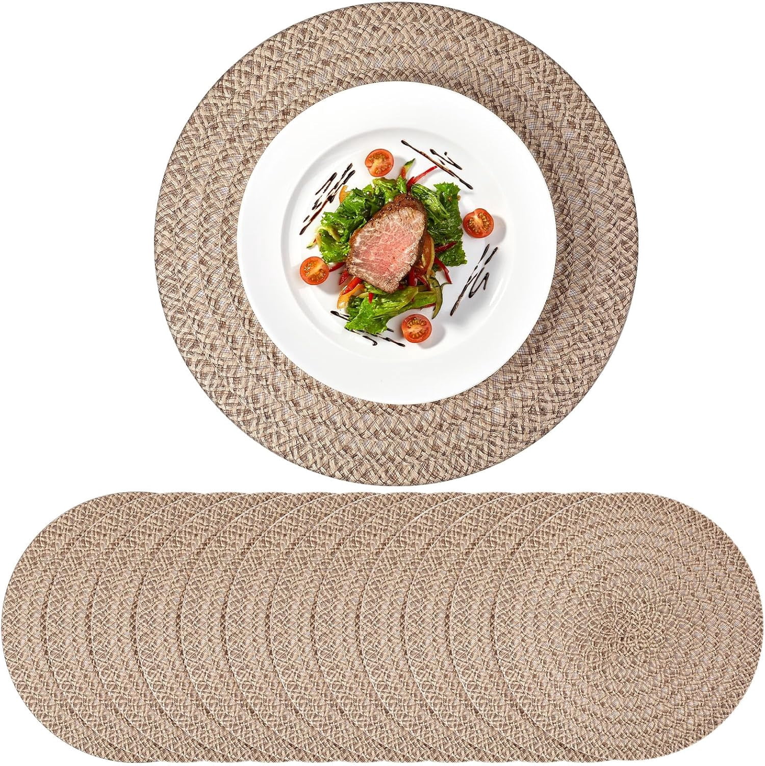 12 count Jute Placemats Boho Braided Woven Table Mats for Dining Table ...