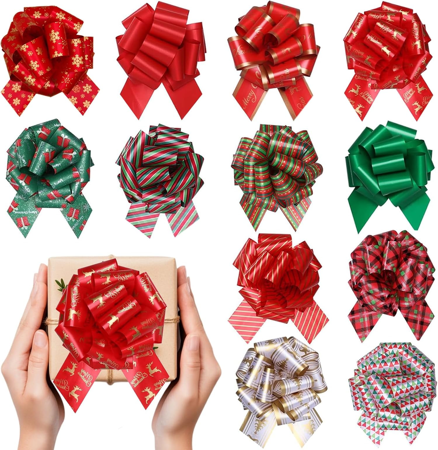 12 count Large Christmas Bows for Wrapping, 5 inch Double-Sided Xmas ...