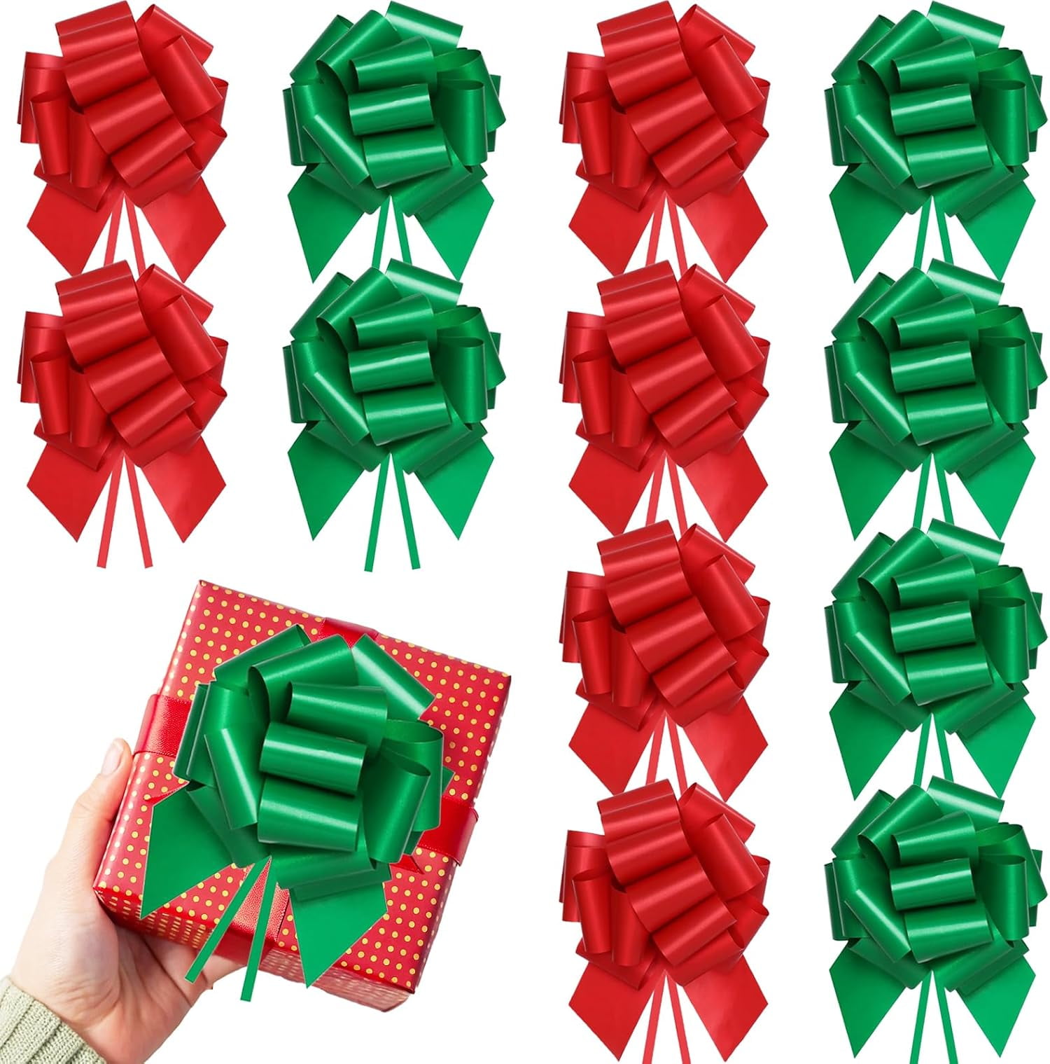 12 count Large Christmas Bows for Wrapping, 5 inch Xmas Pull Bows ...