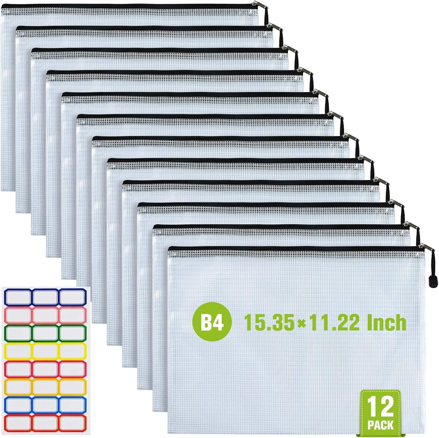 12 count Mesh Zip File Bags, -Resistant Document File Folders, B4 Size ...