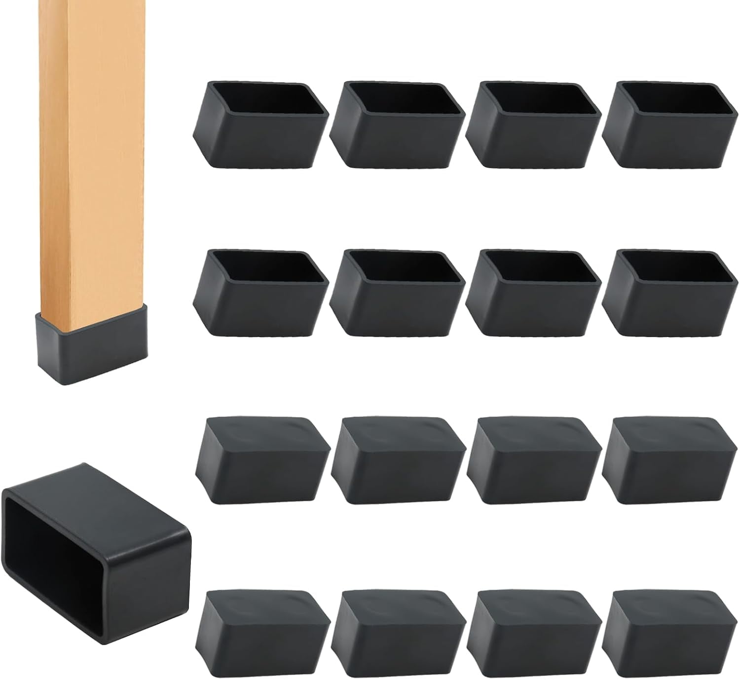 12 count PVC Rectangle Rubber Chair Tips Caps, 40mm x 20mm Table Foot ...