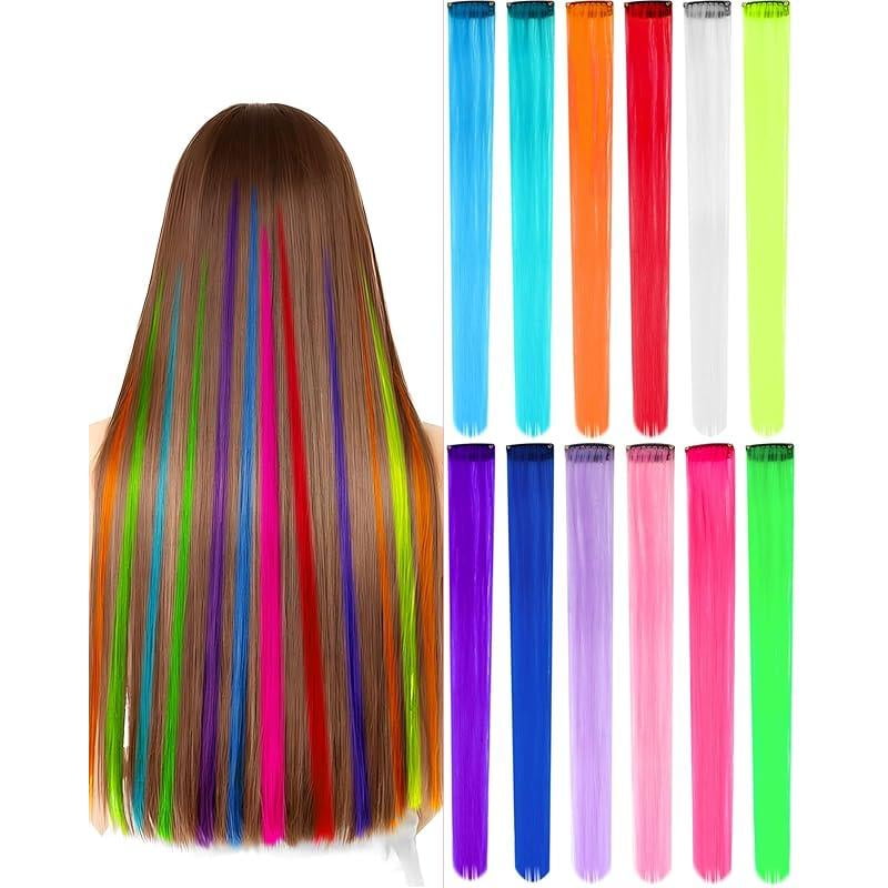 12 count Red Hair Extensions Clip in, 20 Inch Colored Hair Extensions ...