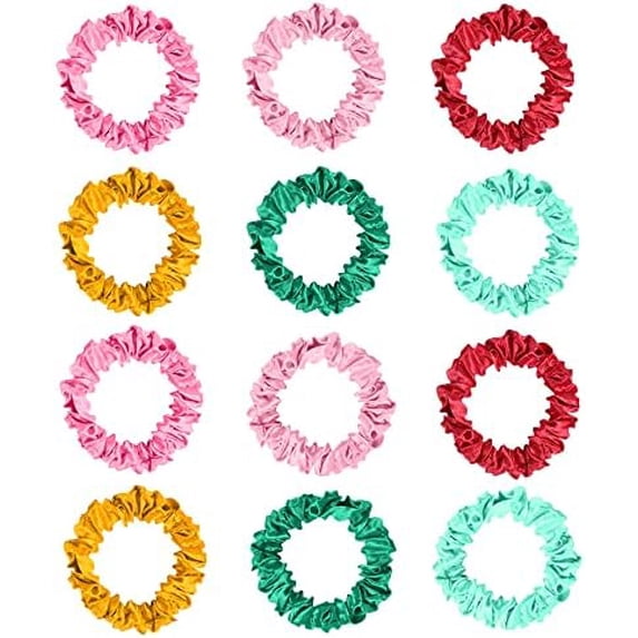 12 count Satin Hair Scrunchies, Bright Colors Elastic Hair Bands Hair ...