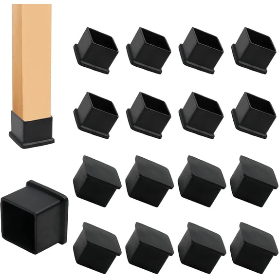 12 count Square Chair Caps /16" x /16" Square Rubber Covers Black ...