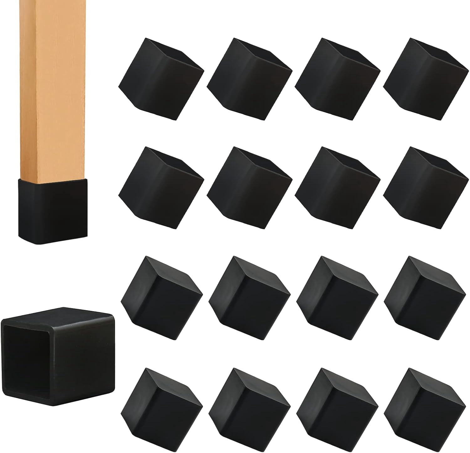 12 count Square Rubber Furniture Caps 0.8 Inch x 0.8 Inch Square Chair ...