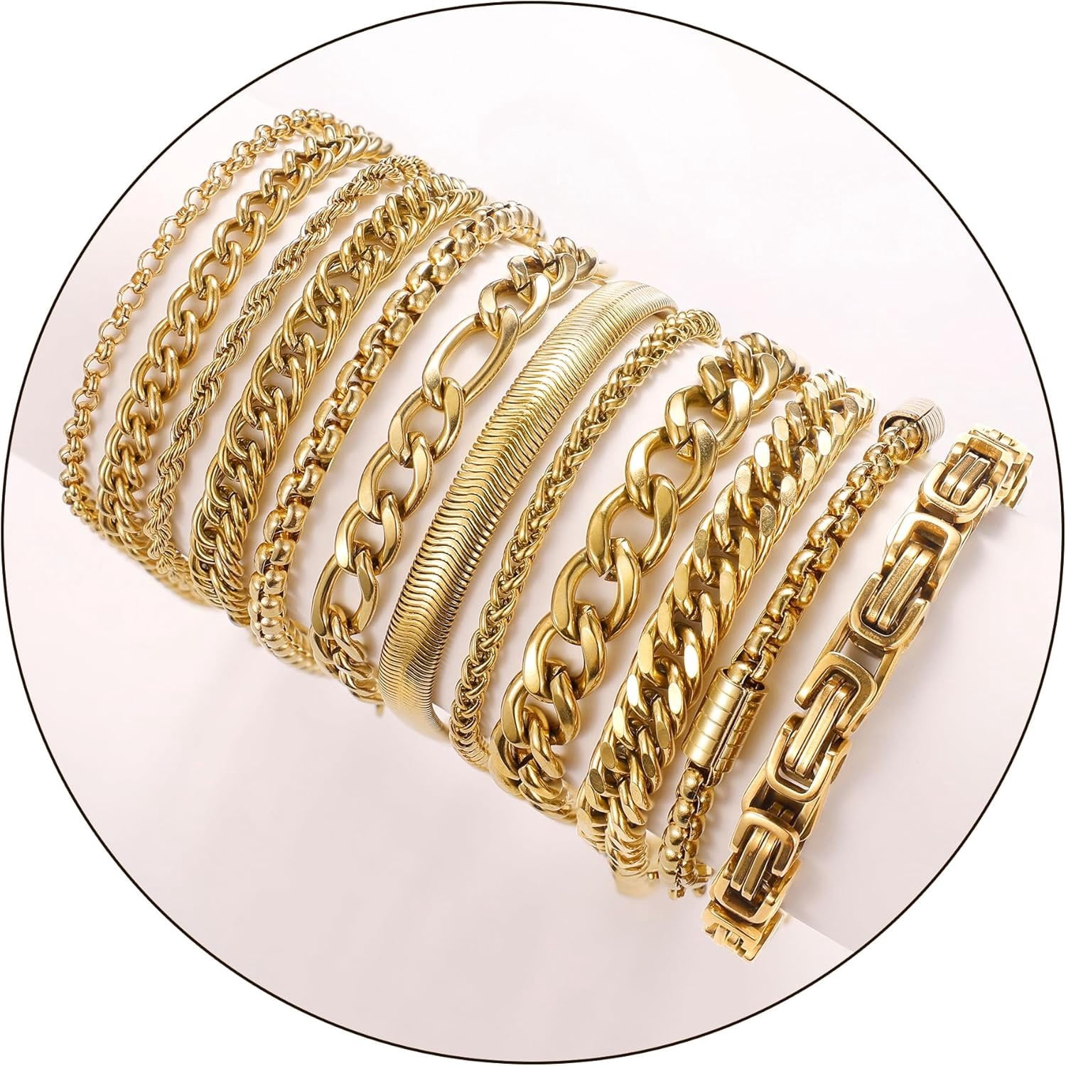 12 count Stainless Steel Cuban Link Chain Bracelets for Men Women ...