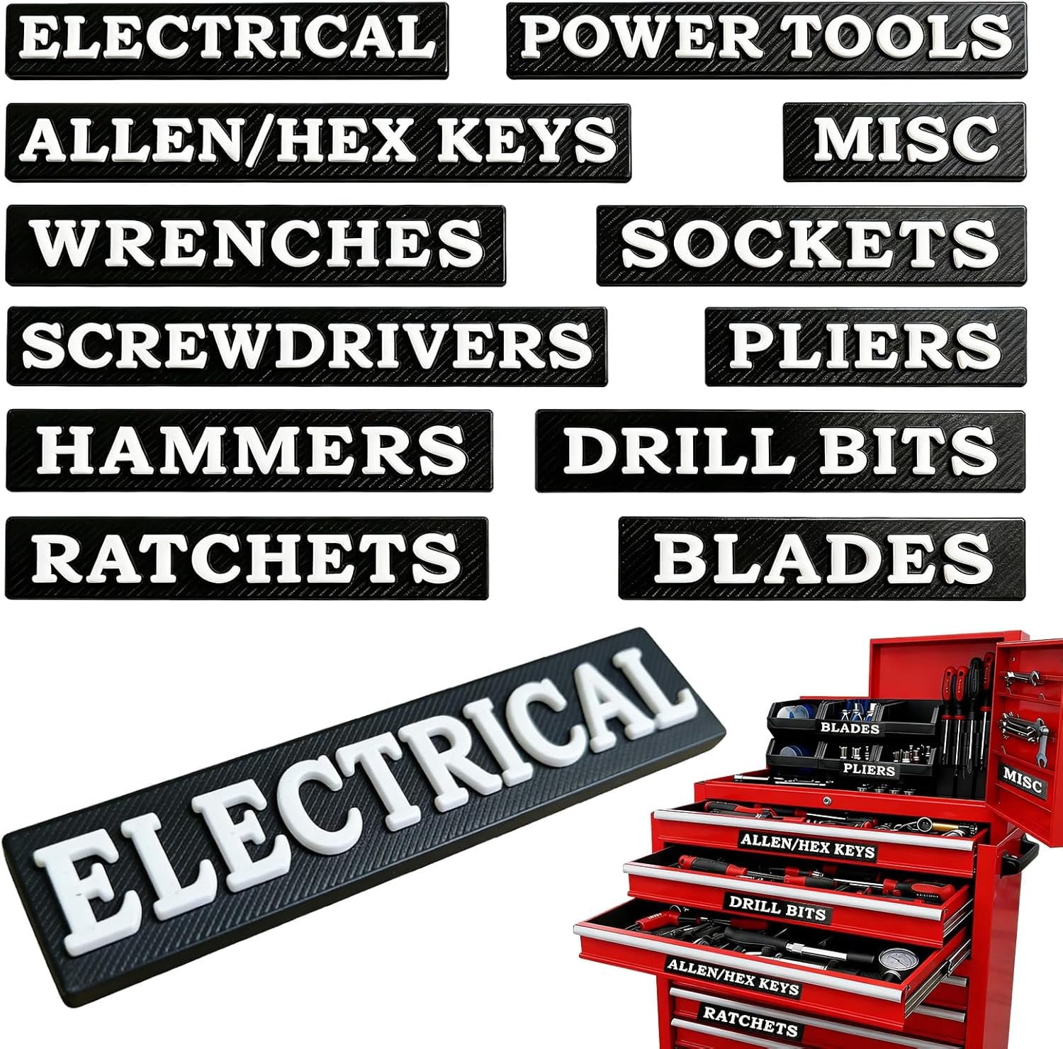 12 count Toolbox Labels, Raised Tool Box Lables, General Toolbox ...