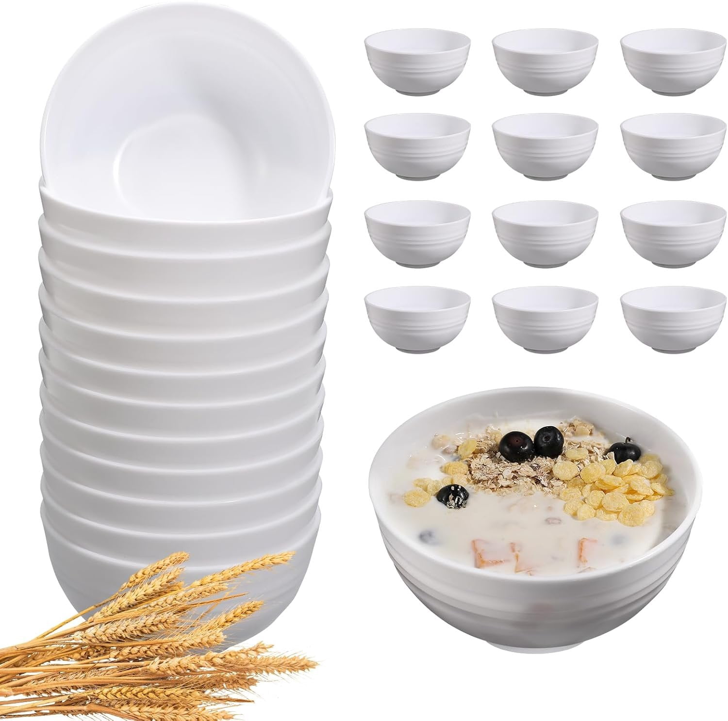 12 count Unbreakable Cereal Bowls Set, 26 Oz Wheat Straw Bowls Set ...