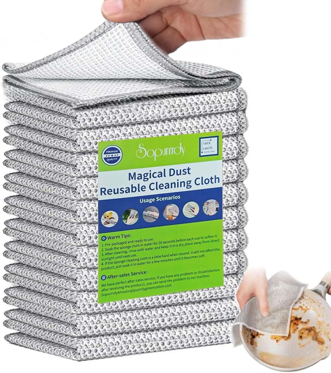 12 count Upgrade 3-Layer Wire Dishwashing Rags for Wet and Dry, Non ...