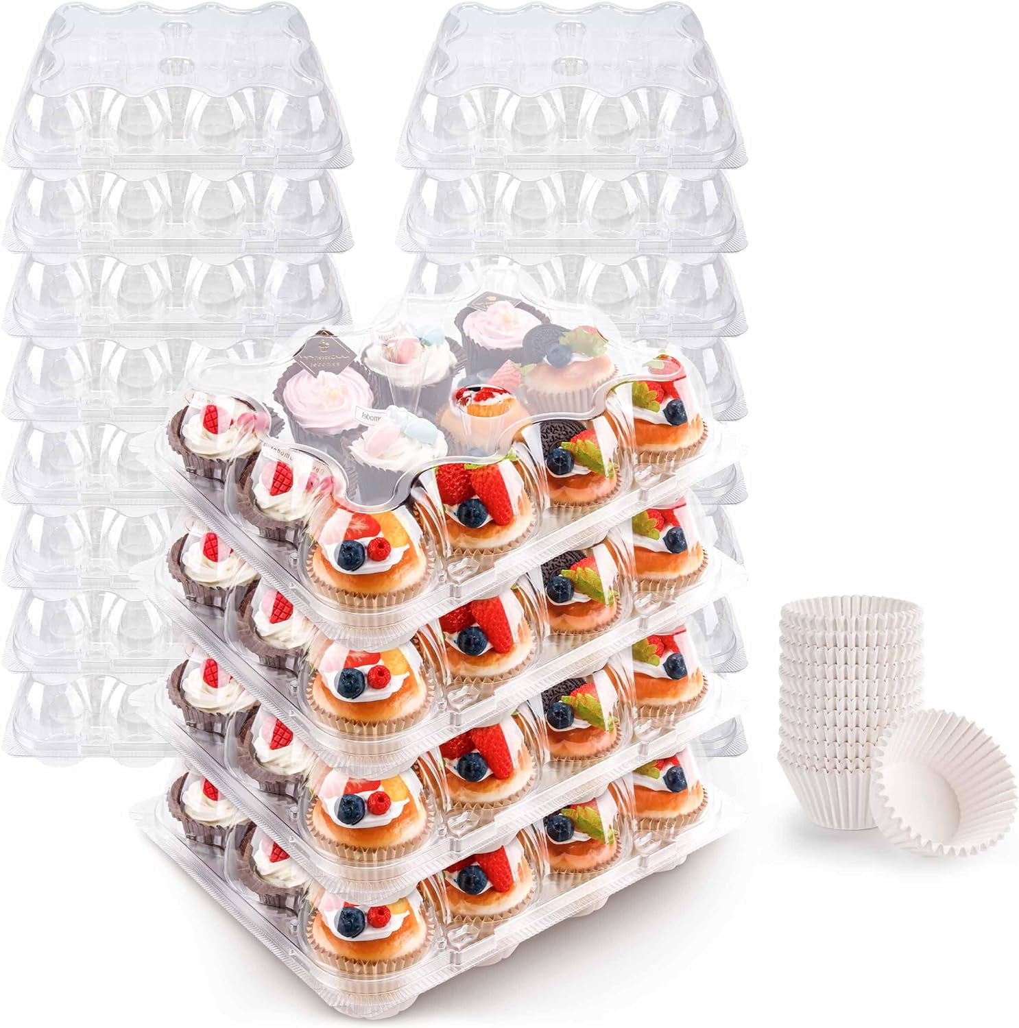 12 count cupcake containers 20 pack cupcake holders plastic stackable ...