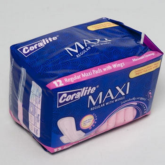 MAXI PADS REGULAR W/WINGS 12CT CORALITE, Case Pack of 24 HSA/FSA ...