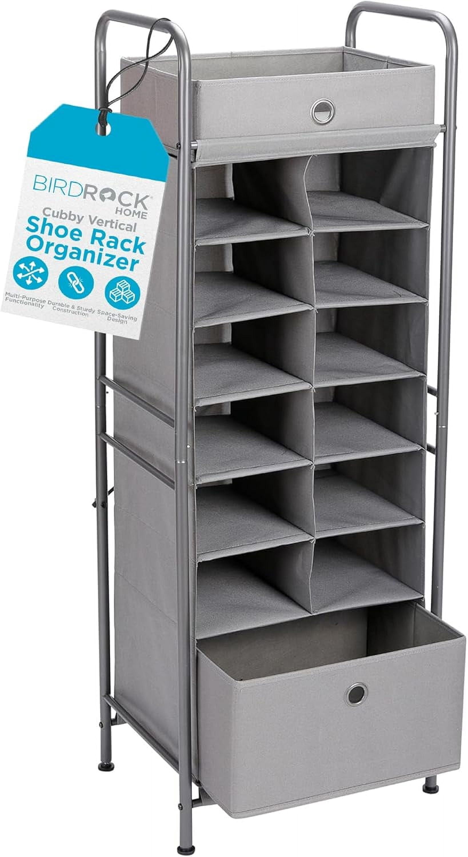 **12 cubby vertical shoe rack organizer with large drawer - grey - free ...