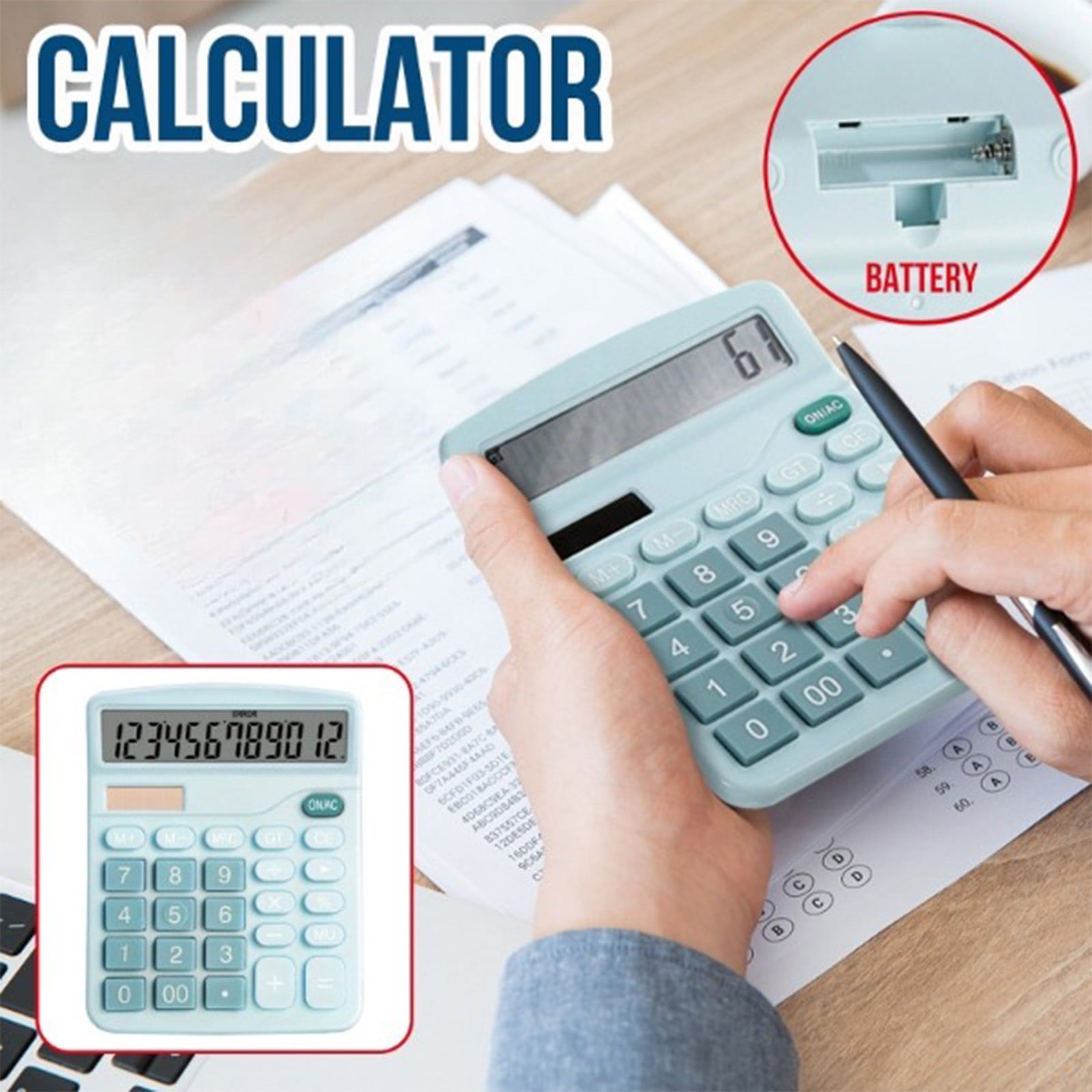 12-digit Basic Calculator, Large Lcd Display, Portable Desktop Unit ...