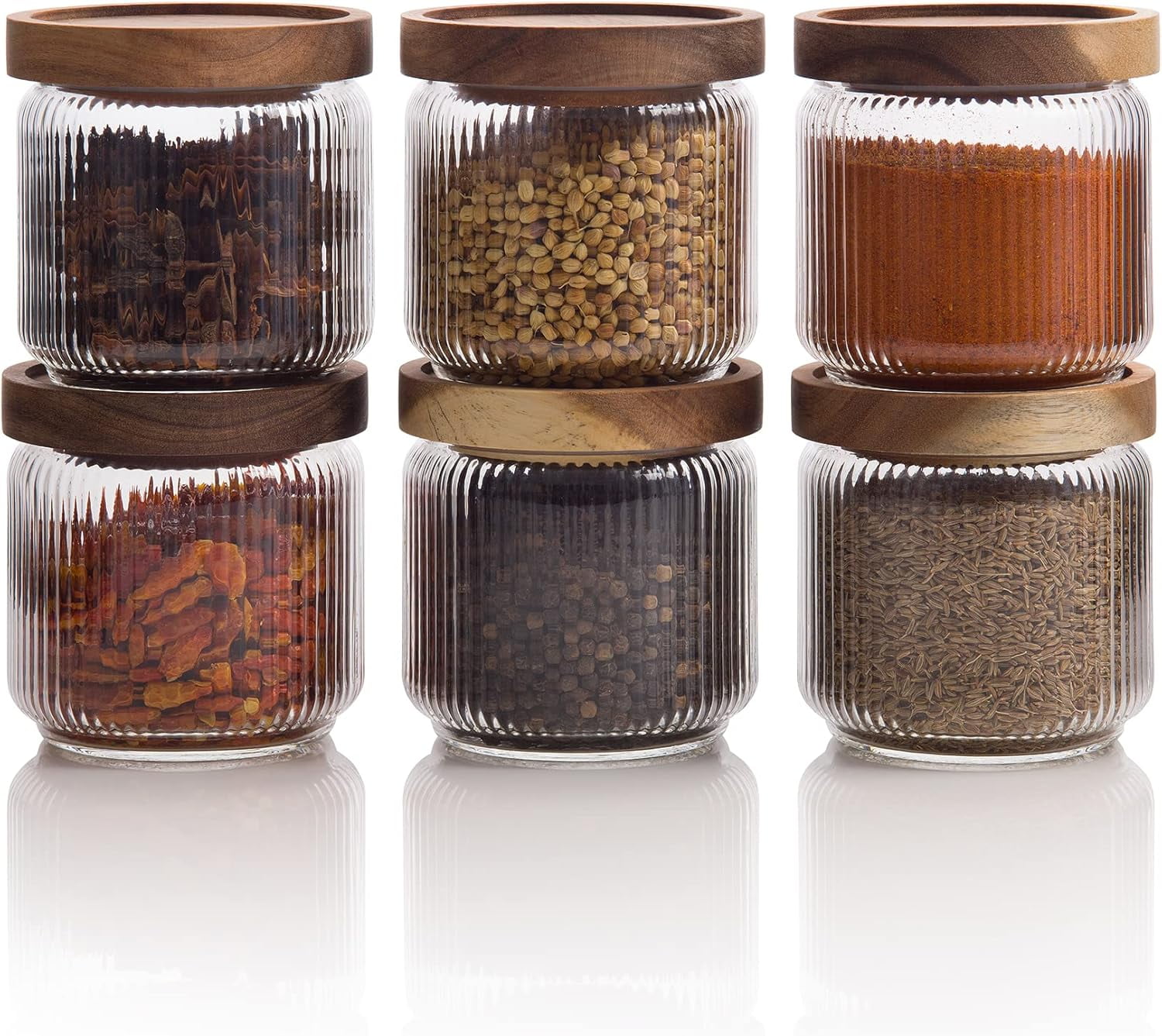 12 fl oz, 350ml Glass Food Storage Jars with Wood Lids (6pcs) - Stylish ...