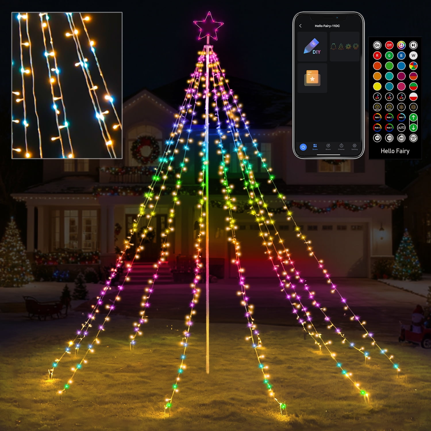 12-ft Flagpole Christmas Tree Pre-lit Programmable RGB Fairy Lights ...