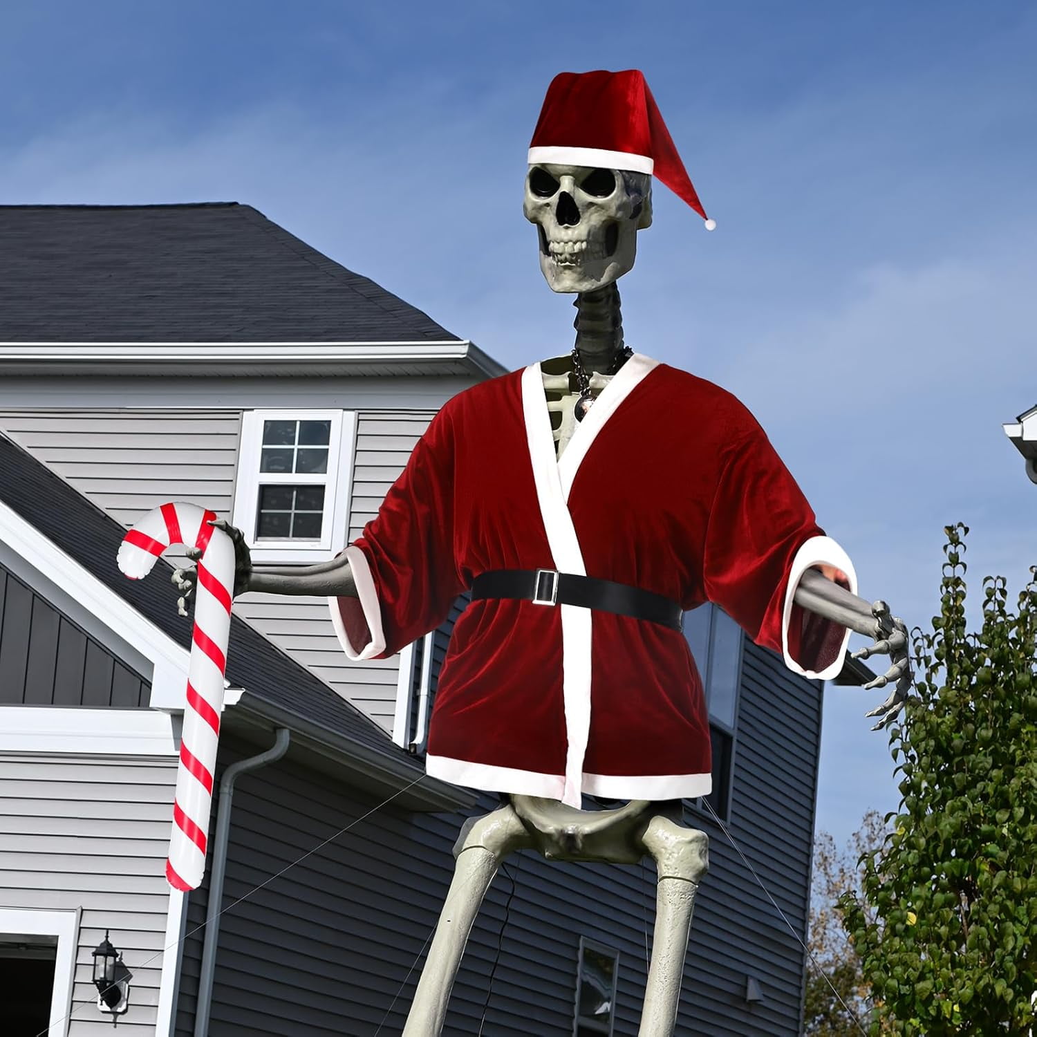12 ft Giant Sized Skeleton Costume Set Christmas Santa Suit and Hat ...