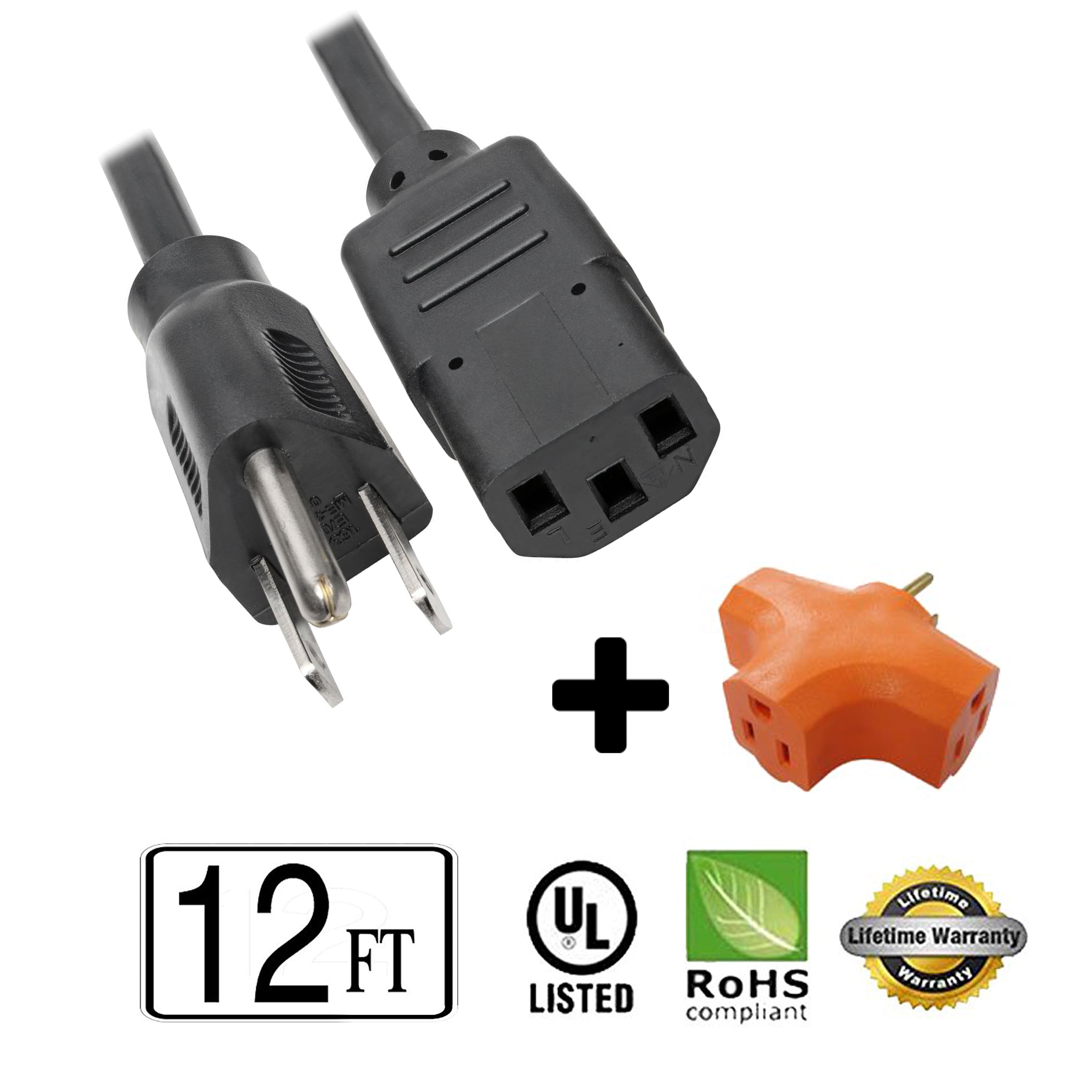 12 ft Long Power Cord for Viore Television (Specific Models Only) + 3 ...