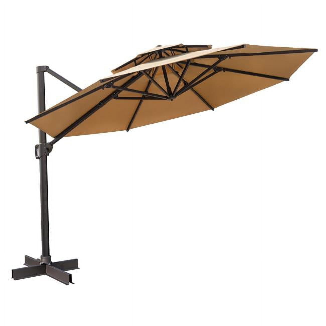 12 ft. Tan Polyester Round Tilt Cantilever Patio Umbrella with Stand ...