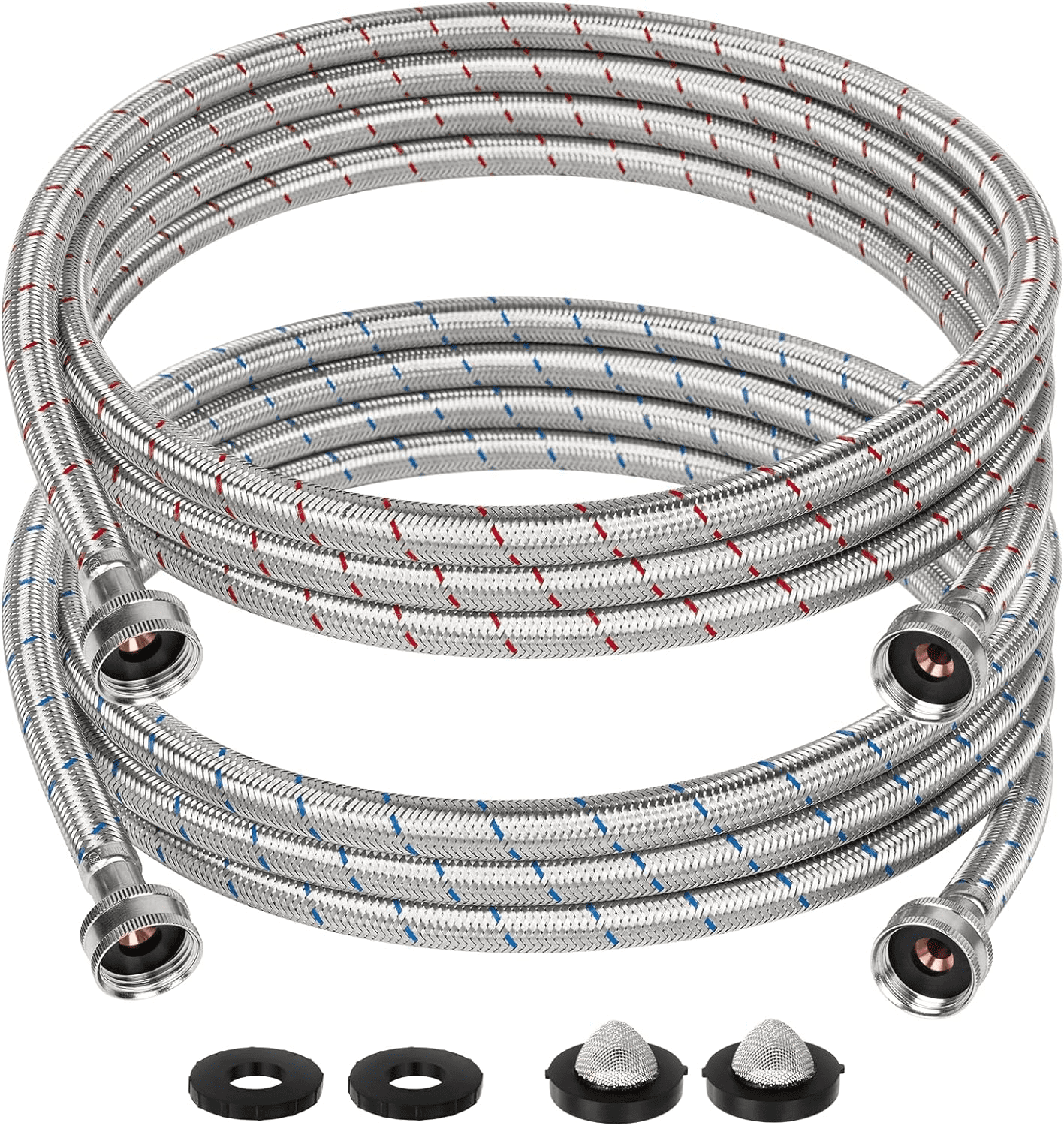 JUWO Heavy Duty 12ft Extra Long Fill Kit, 2 Pack Hot & Cold 304 Braided ...