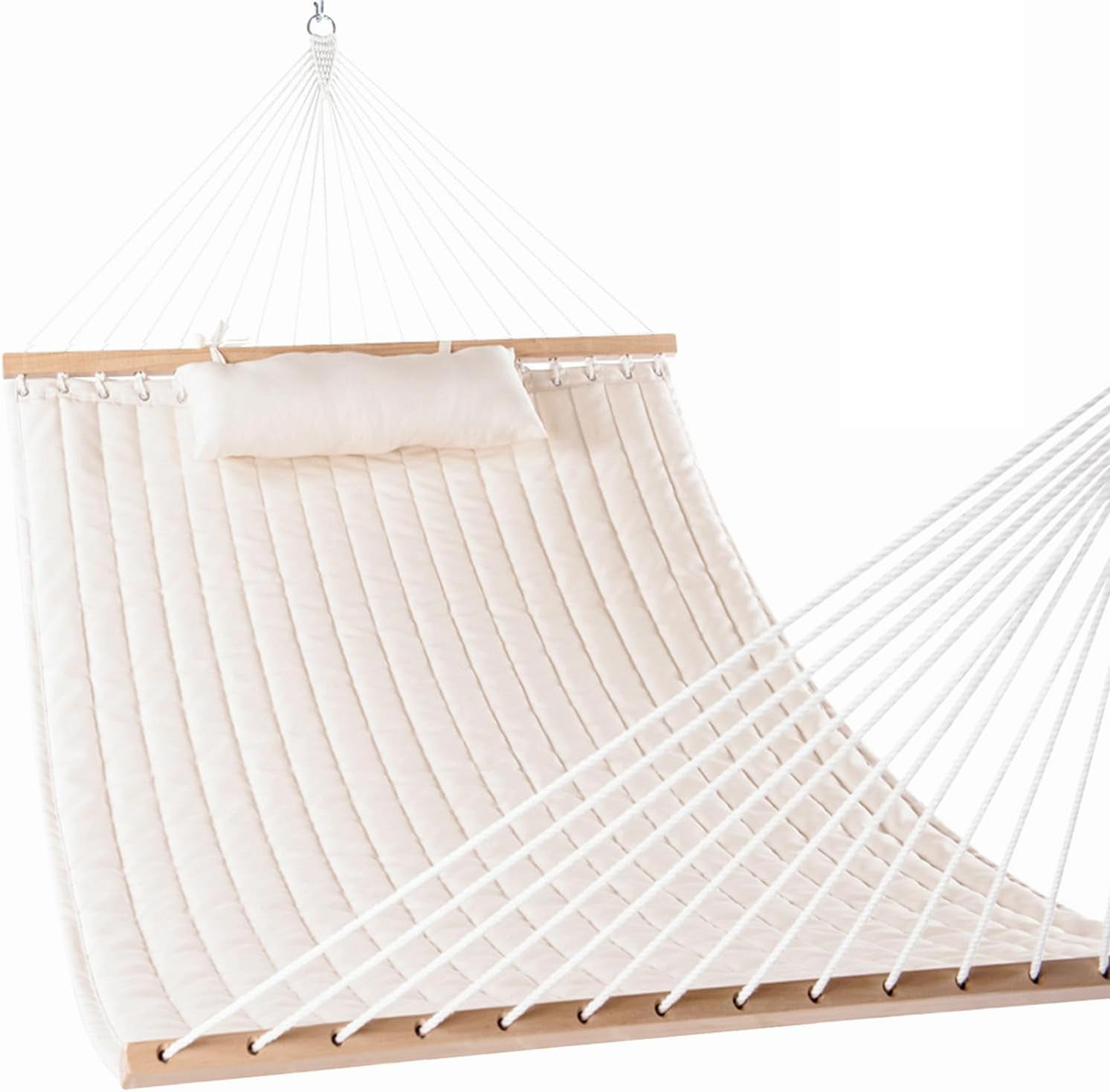 12 FT Double Quilted Fabric Hammock with Spreader Bars and Detachable ...