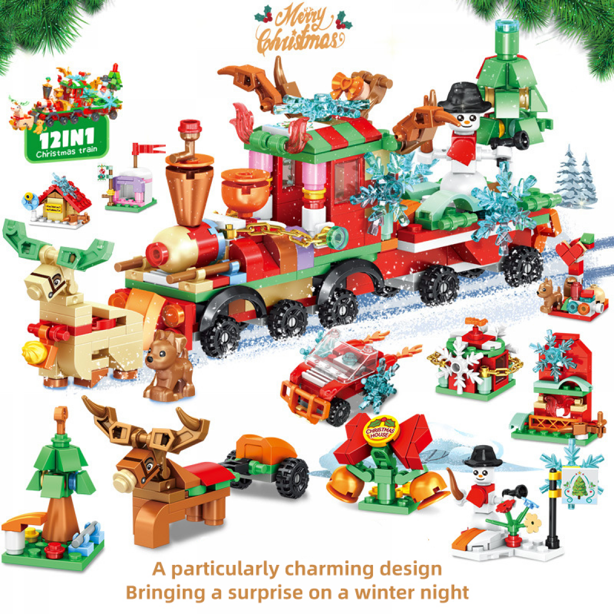 12-in-1 Christmas Train Building Block Set for Adults, 300Pieces Mini ...