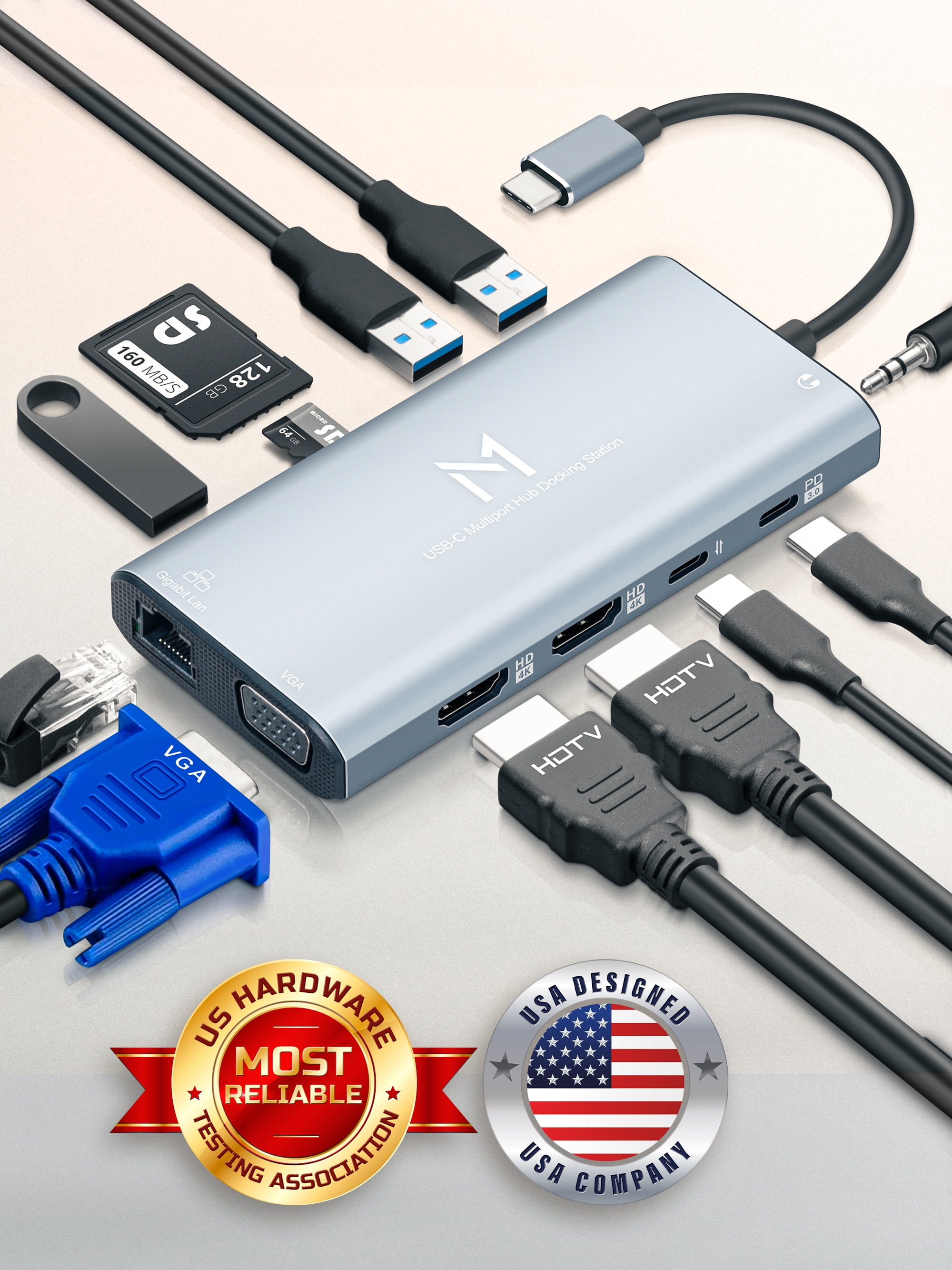 12-in-1 Docking Station, Universal Multiport Dock W/ USB-C 3.0 & PD 3.0 ...