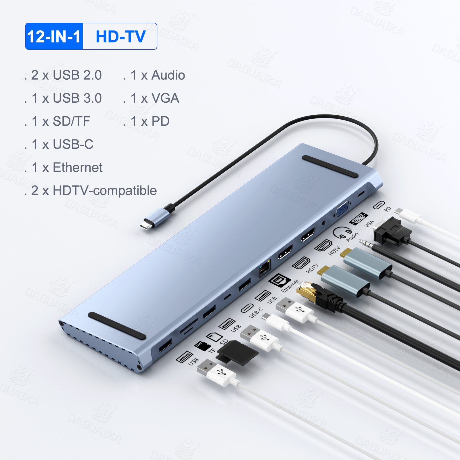 12 in 1 Docking Station with USB Ports Dual 4K HDTV VGA 3.5 Audio PD ...