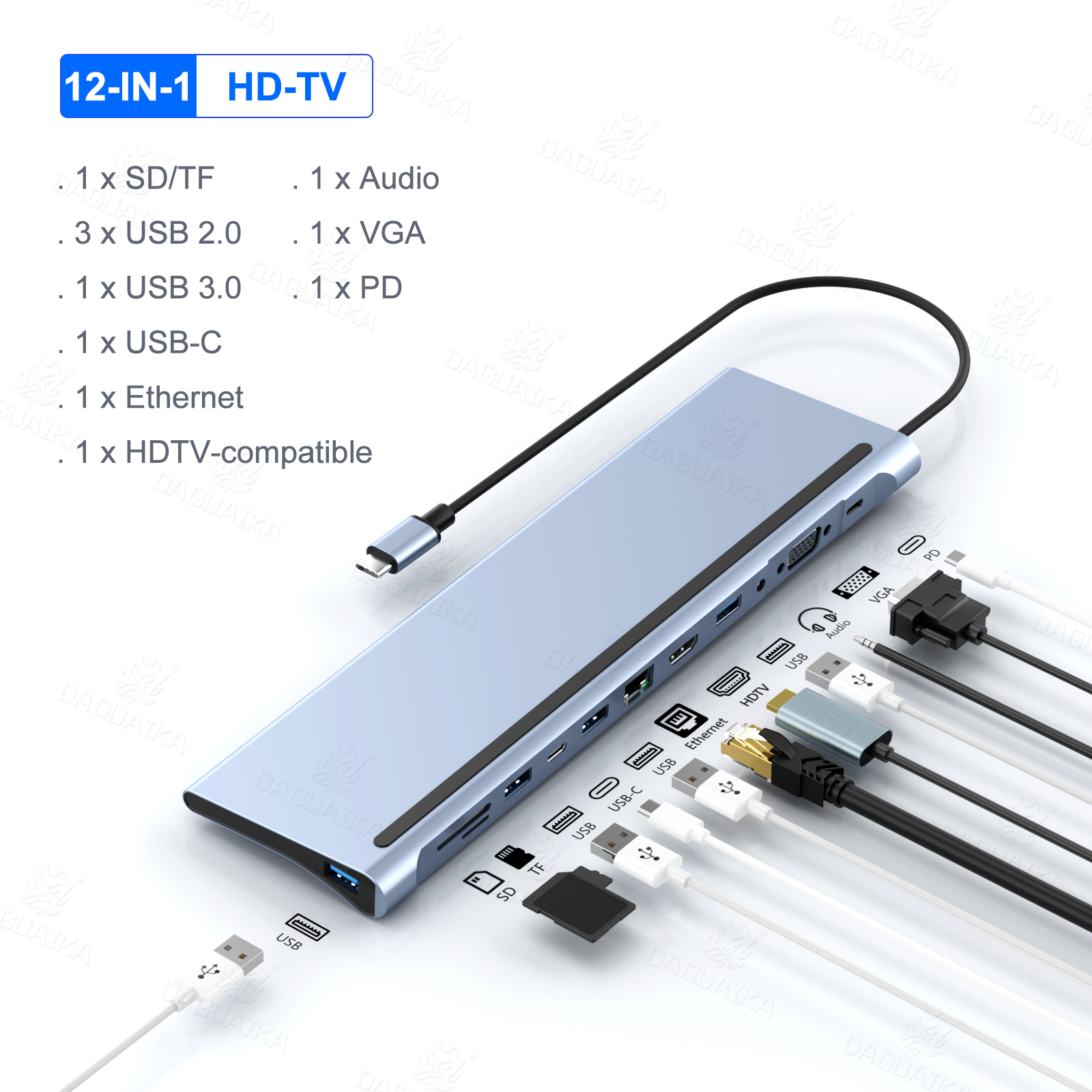 12 in 1 Docking Station with USB Ports Dual 4K HDTV VGA 3.5 Audio PD ...