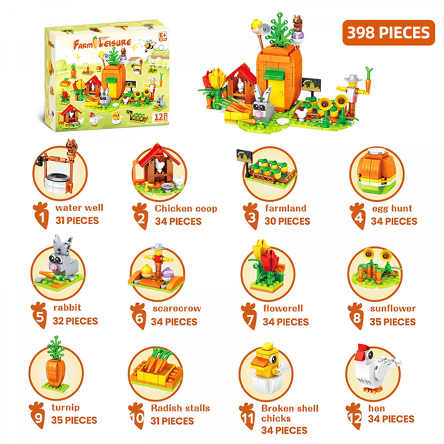 12 in 1 Easter Bunny Carrot House Toy Set, Easter Rabbit Building ...