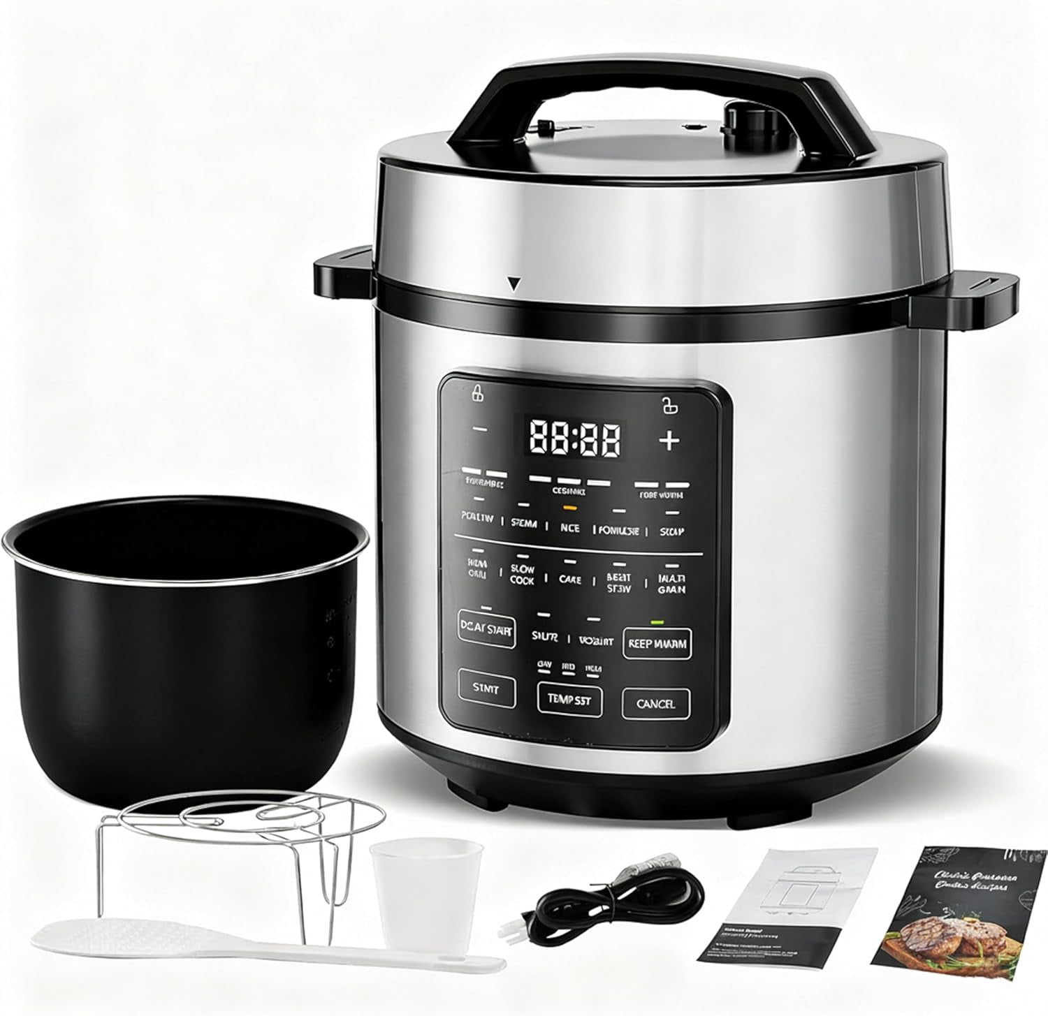 12-in-1 Electric Pressure Cooker 6 Quart Non-Stick Stainless Steel ...