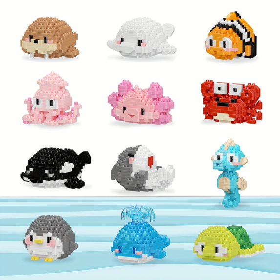 12-in-1 Mini Ocean Animals Building Block Set, Micro Bricks Sea ...