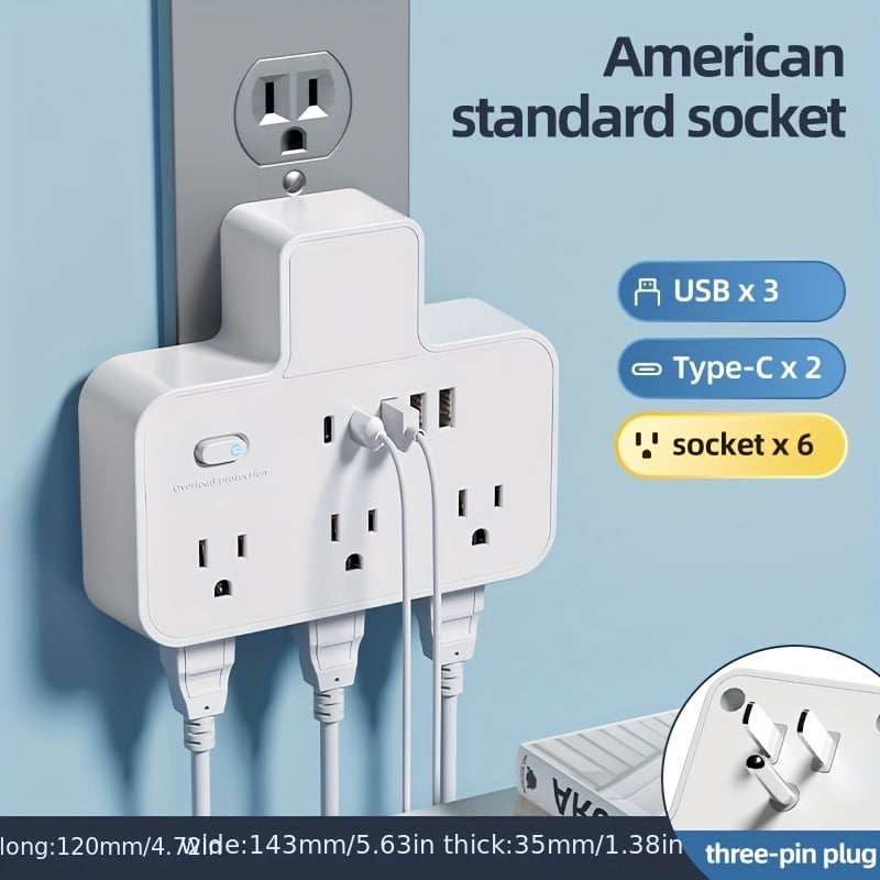 12-in-1 Multi-Function Power Board with Clock (Optional), 6 AC Outlets ...