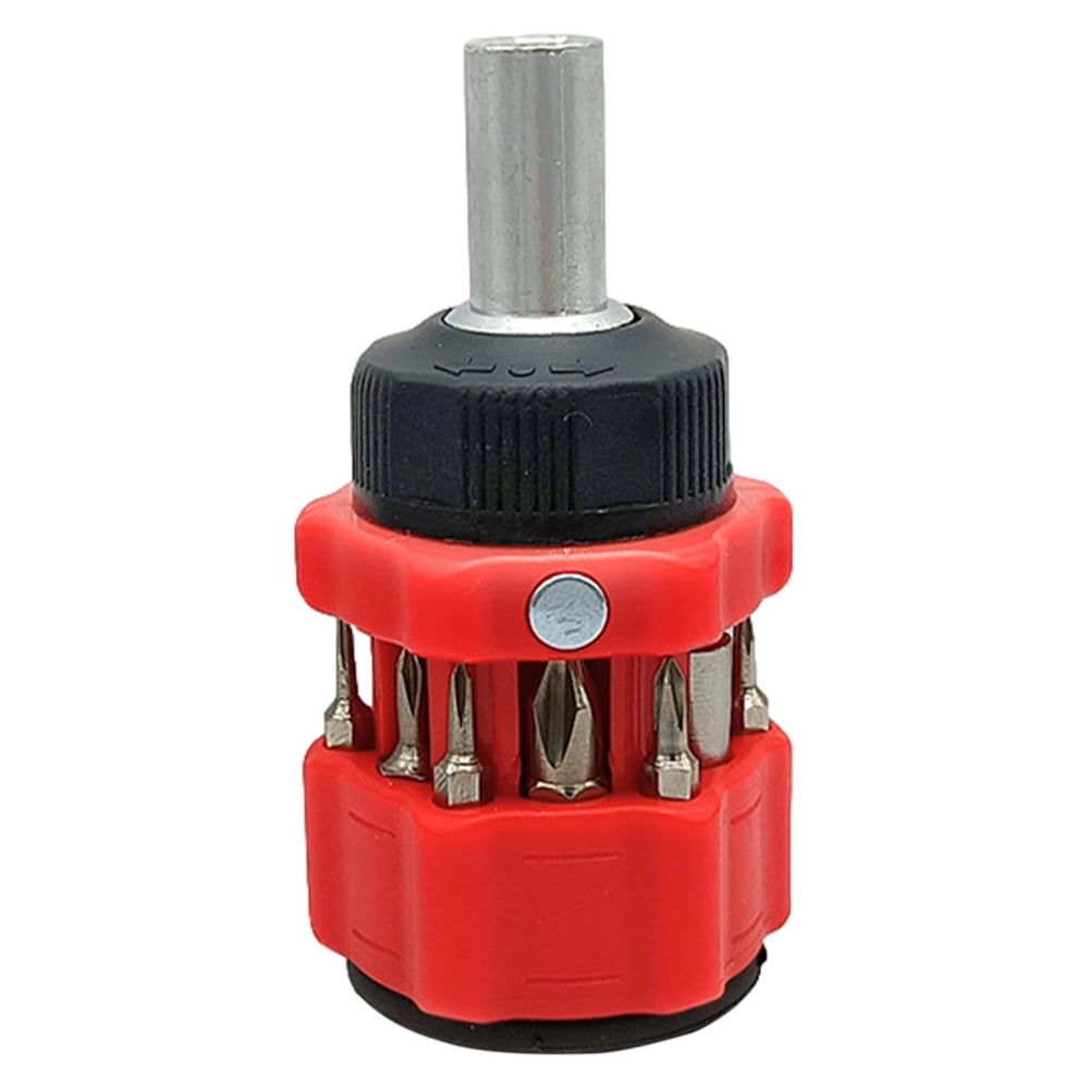 12-in-1 Ratcheting Compact Multi-Bit Short Stubby Screwdriver Set, Red ...