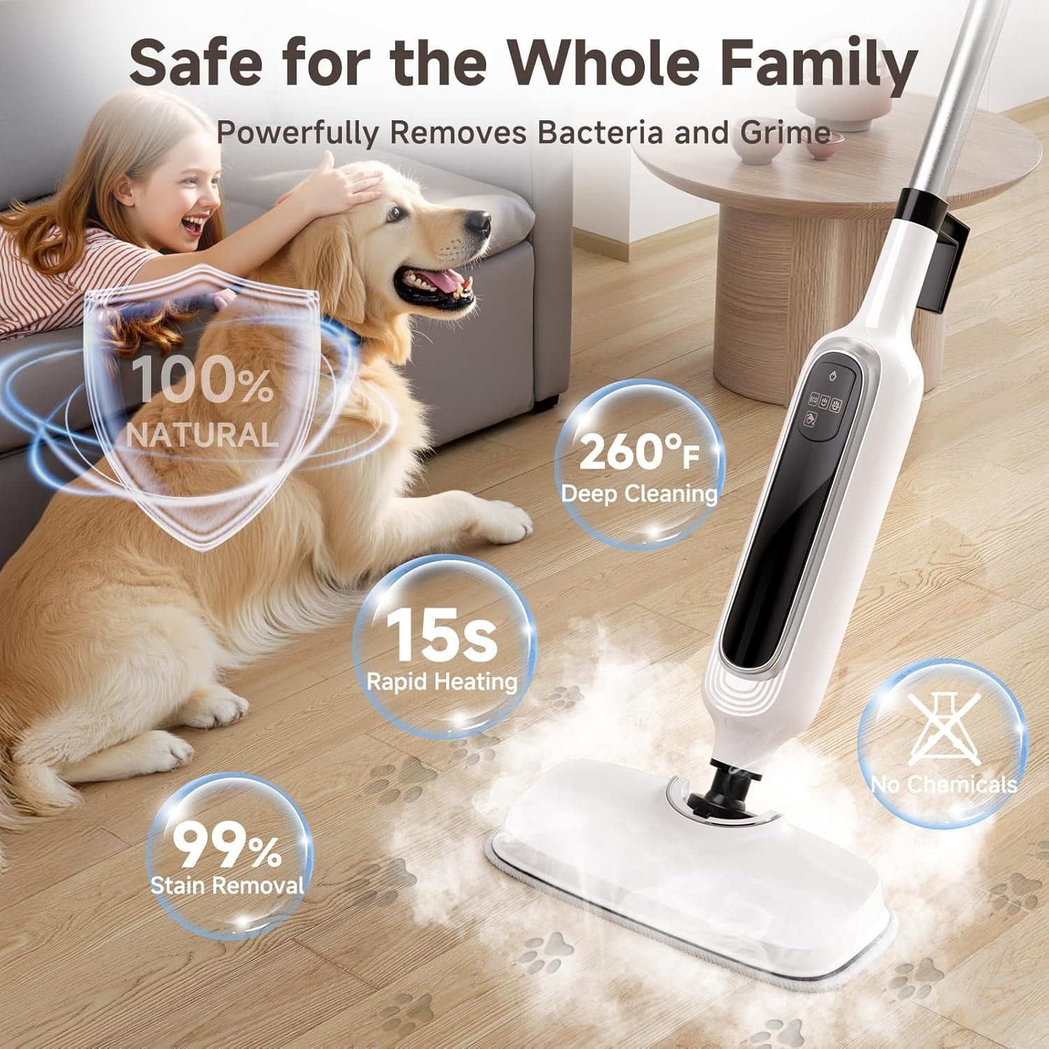 12-in-1 Steam Mop, Detachable Handheld Steam Cleaner for Home, 23FT Cord, 3 Steam Modes & LED ...