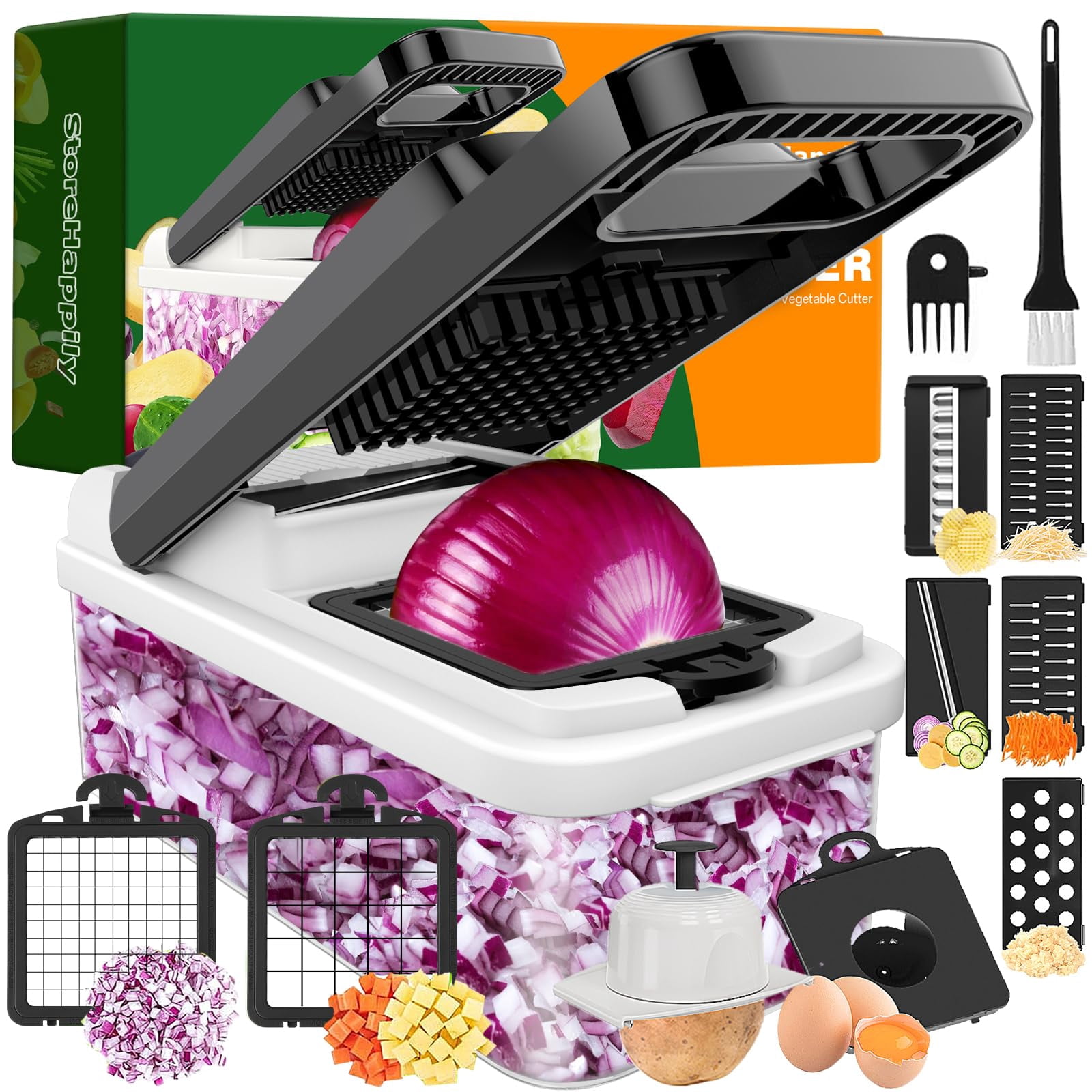12-in-1 Vegetable Chopper, 7 Blades Veggie Chopper with Container and ...