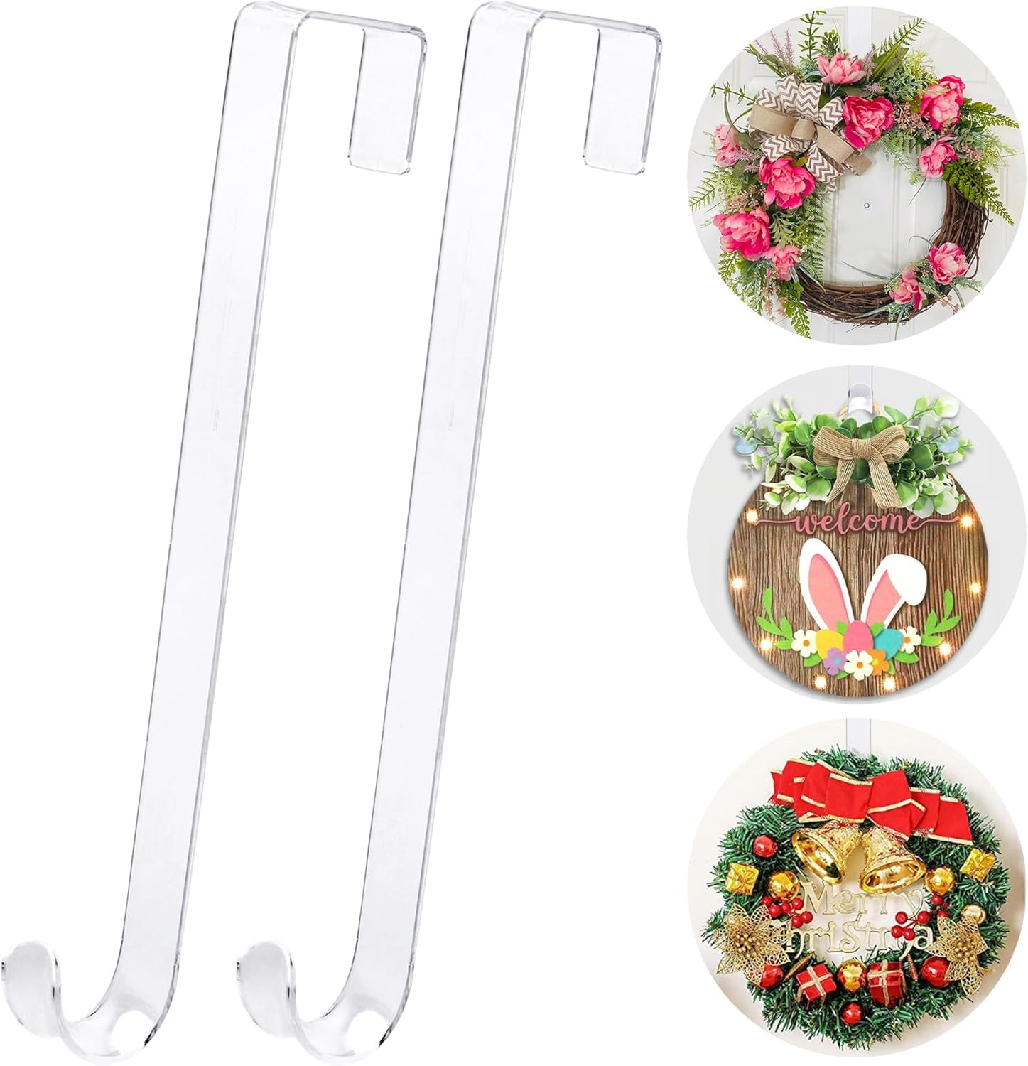 12 in/15in Wreath-Hangers for Front Door,Door-Wreath-Hanger-Clear Over ...