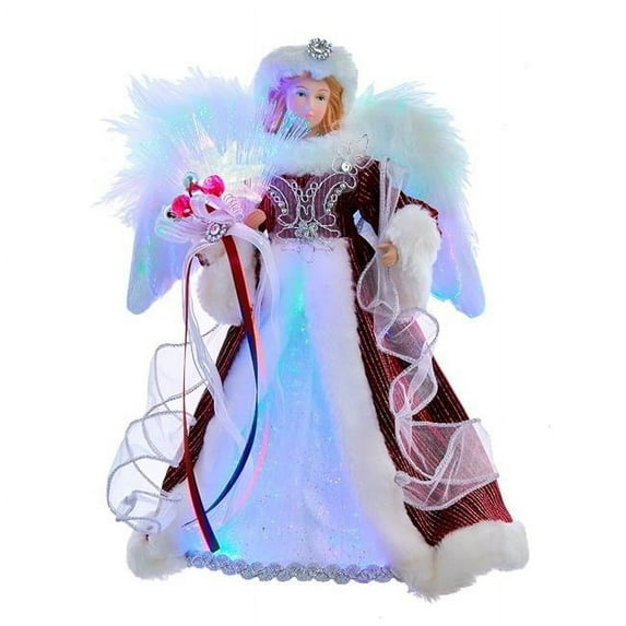 12 in. Fiberoptic Christmas Lighted Angel Tree Topper, White, Silver ...