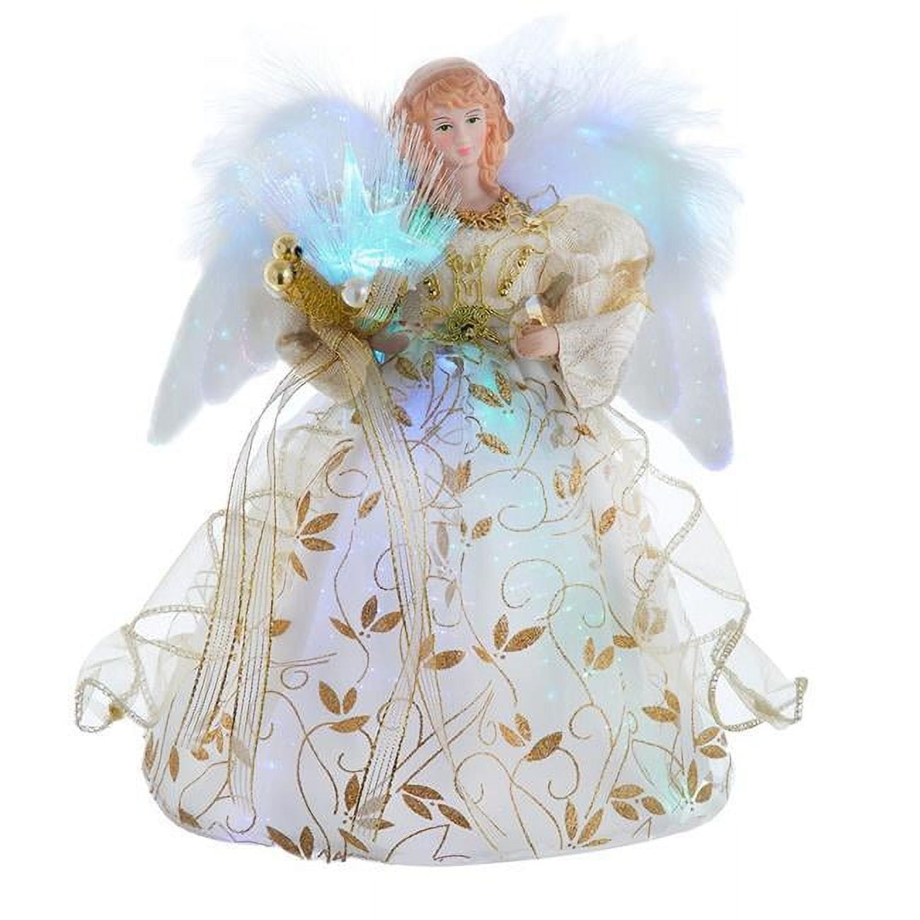 12 in. Battery Operated Fiber Optic Gold Angel Tree Topper with Color ...