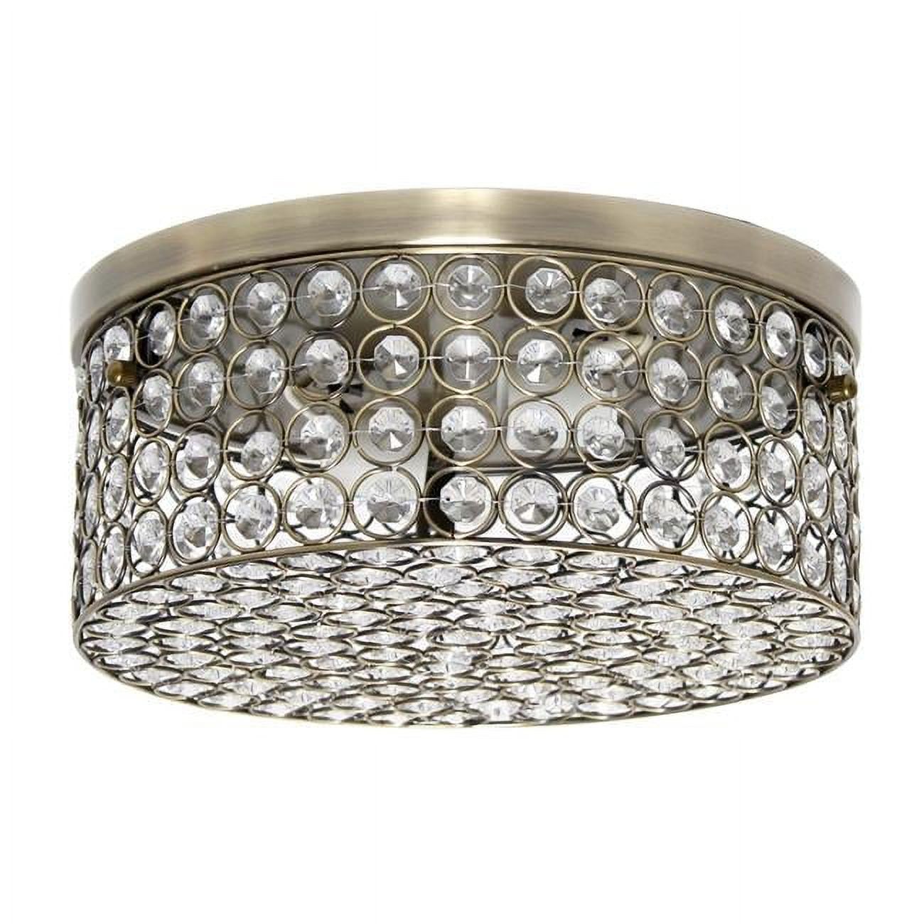 12 in. Classix Glam 2-Light Decorative Round Crystal & Metal Flush ...