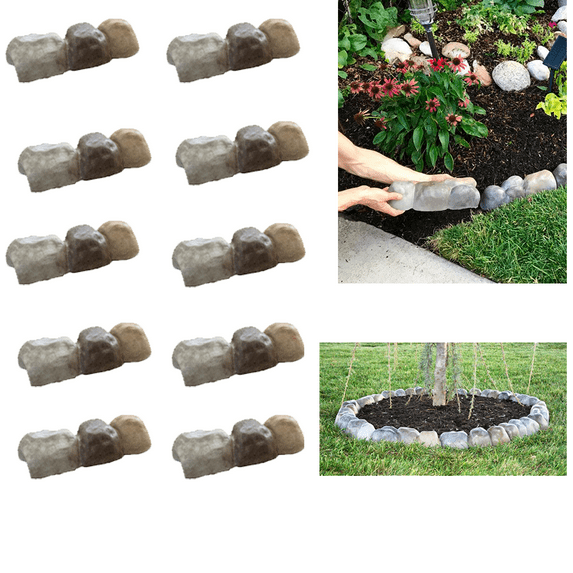 12 in. Concrete Rock Edging 10-Pack Lawn Garden Landscape Edge Border ...
