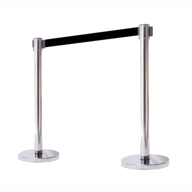 12 in. Flat Base Mirror Post Retractable Belt Stanchion - 6.5 ft. Black ...