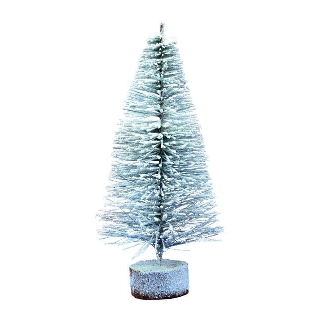 12 in. Flocked White on Green Village Tree Wood Stand 4 per Pack ...
