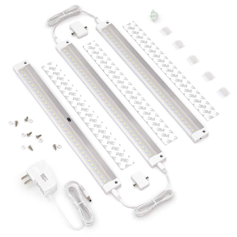 12 in. LED 3000K White Under Cabinet Lighting, Dimmable Hand Wave ...